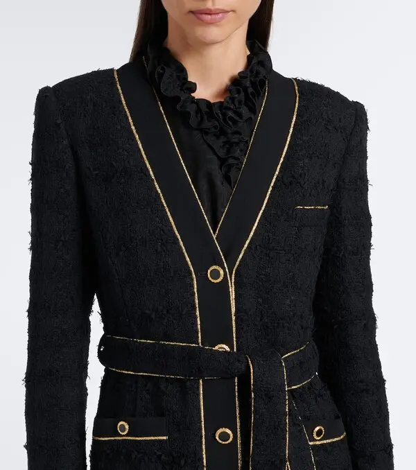 Alessandra Rich Belted Cotton-blend Bouclé Tweed Coat