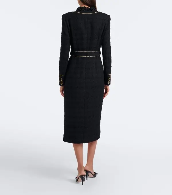 Alessandra Rich Belted Cotton-blend Bouclé Tweed Coat
