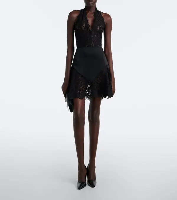 Stella McCartney Asymmetric Lace-trimmed Satin Miniskirt
