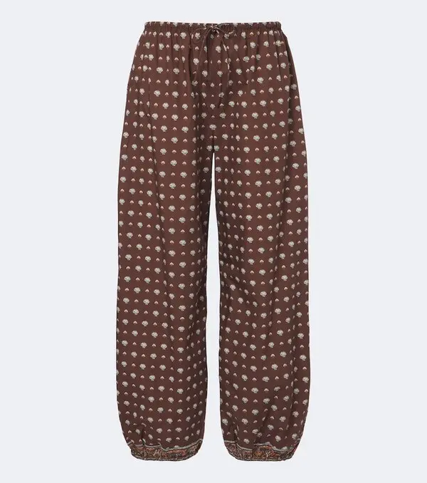 DÔEN Yarrow Printed Cotton Tapered Pants - Brown