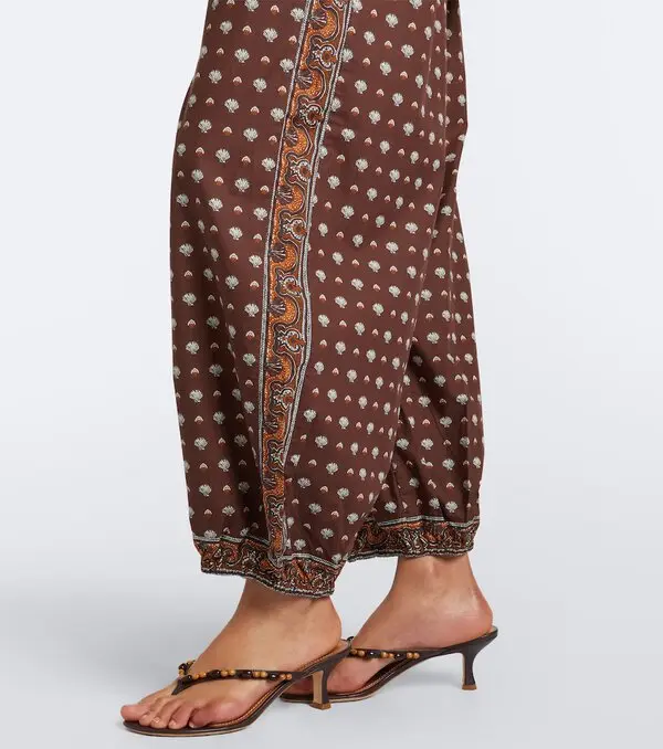 DÔEN Yarrow Printed Cotton Tapered Pants - Brown