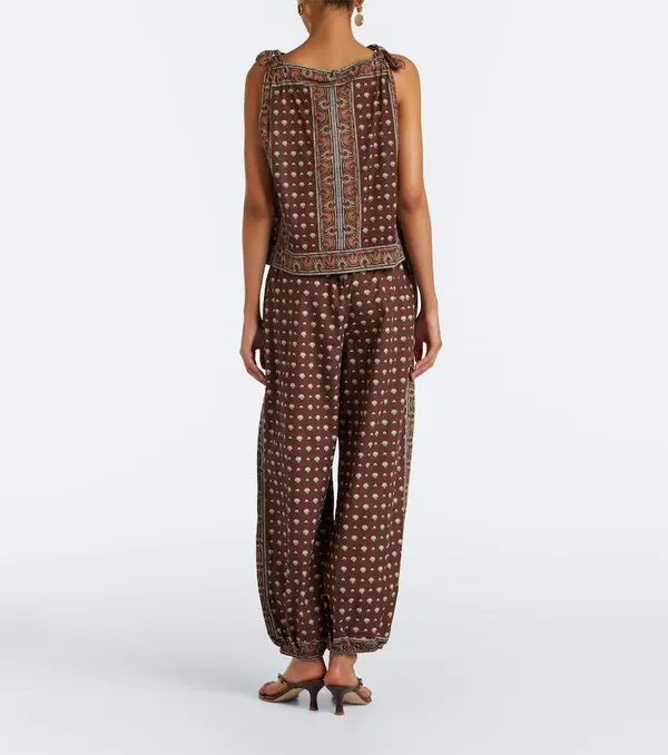 DÔEN Yarrow Printed Cotton Tapered Pants - Brown