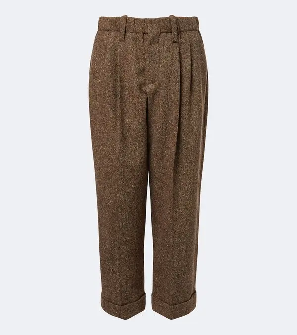 Brunello Cucinelli Cropped Wide-leg Wool-blend Trousers In Moro - Brown