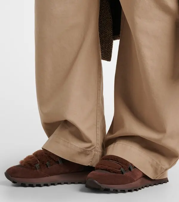 Brunello Cucinelli Monili Shearling-trimmed Suede Sneakers