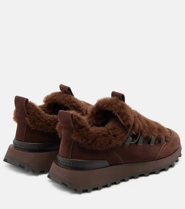 Brunello Cucinelli Monili Shearling-trimmed Suede Sneakers