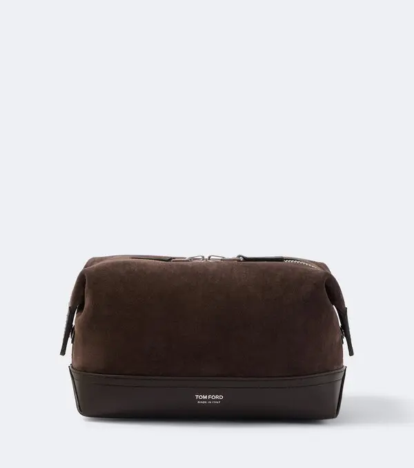 TOM FORD Leather-trimmed Suede Toiletry Bag - Brown