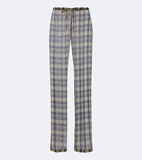 Dries Van Noten Semi-sheer Checked Wide-leg Pants - Green