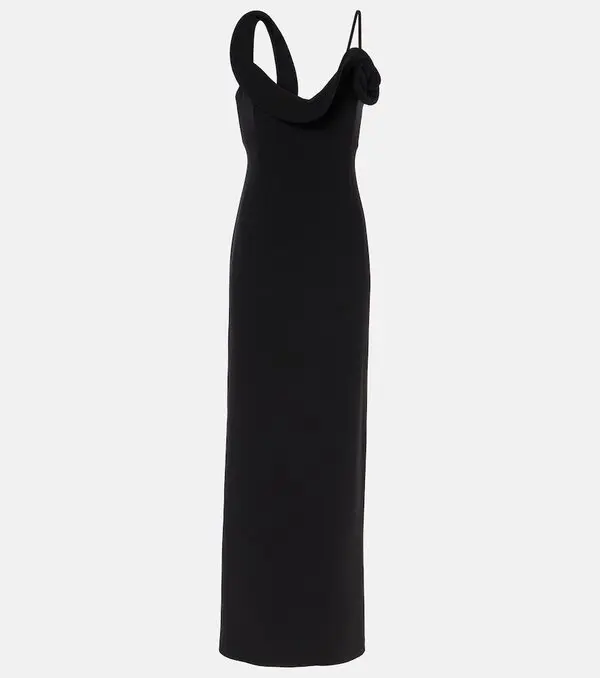 Magda Butrym Wool-blend Gown With Floral Appliqu - Black