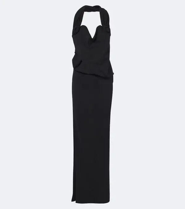 Magda Butrym Floral-appliqué Wool-blend Gown - Black