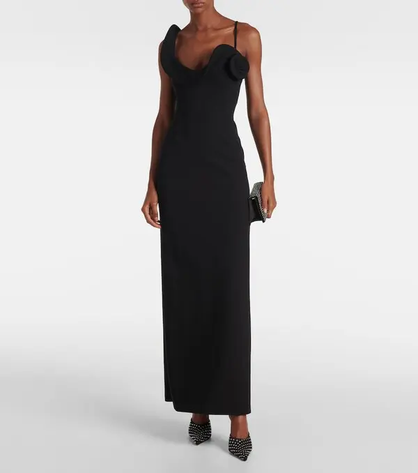 Magda Butrym Floral-appliqué Wool-blend Gown - Black