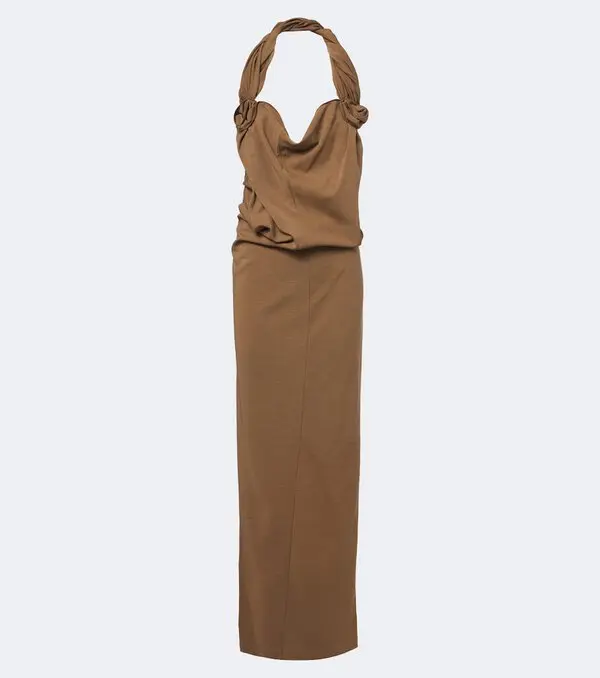 Magda Butrym Wool-blend Gown With Floral Appliqu - Brown