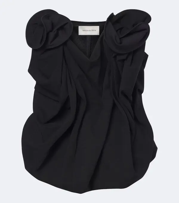 Magda Butrym Floral-appliqué Wool-blend Bustier Top - Black