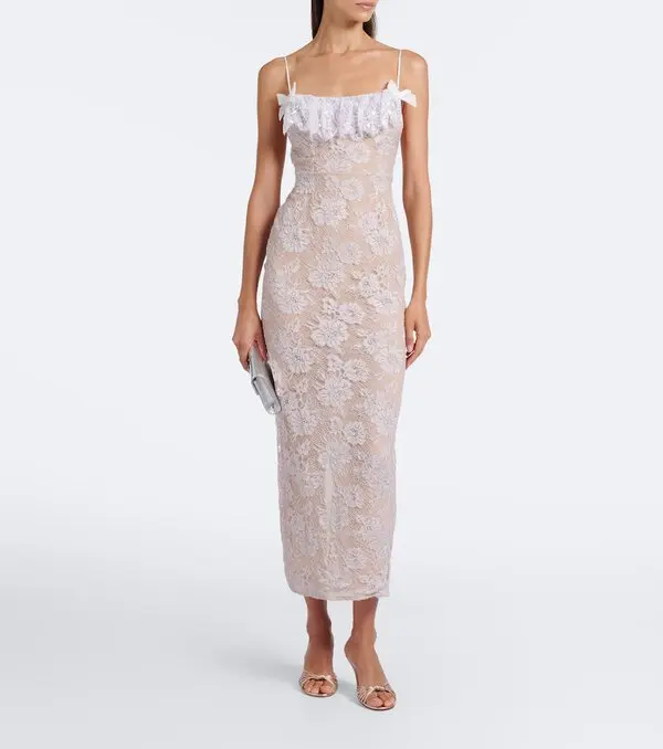 Alessandra Rich Lavender Ruffled Sequined Lace Slip Dress