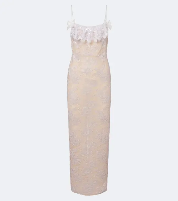 Alessandra Rich Lavender Ruffled Sequined Lace Slip Dress - Grey