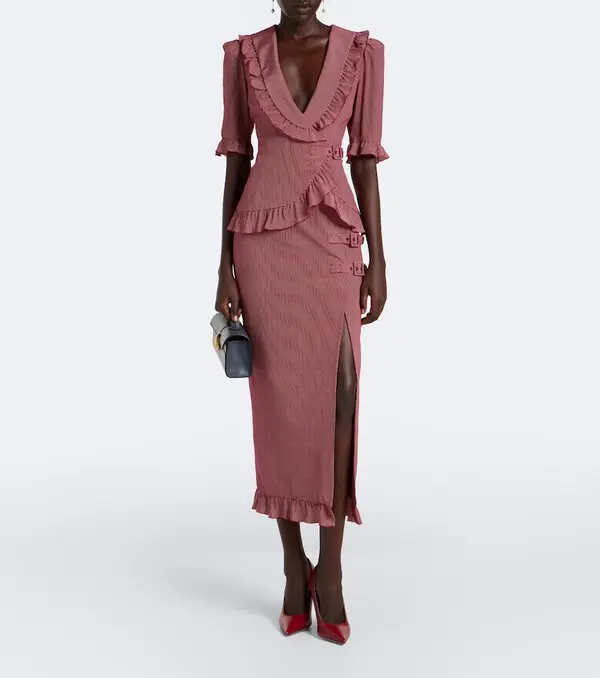Alessandra Rich Ruffled Polka-dot Midi Dress - Red