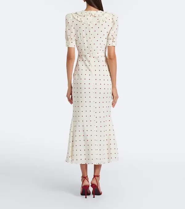 Alessandra Rich Ruffled Polka-dot Silk Midi Dress