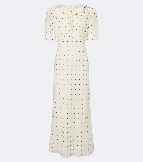 Alessandra Rich Ruffled Polka-dot Silk Midi Dress - White
