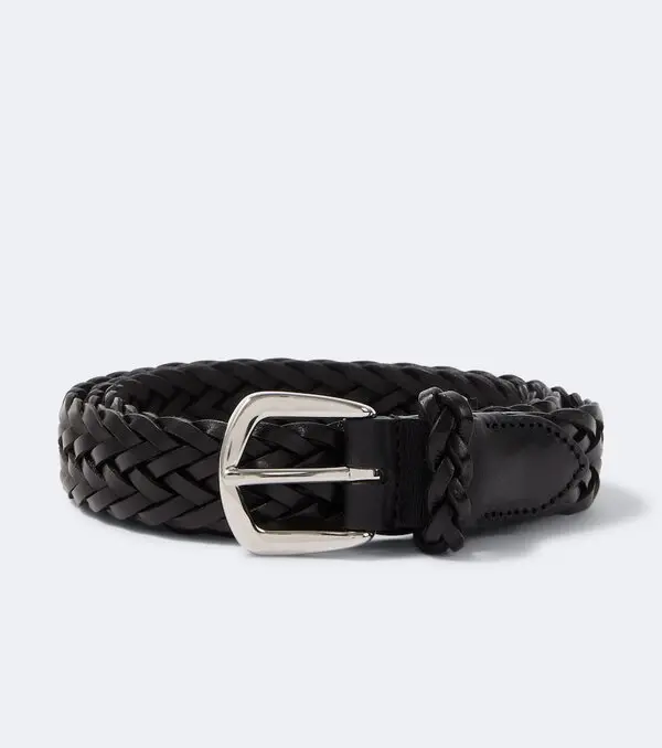 LARDINI Braided Leather Belt - Black