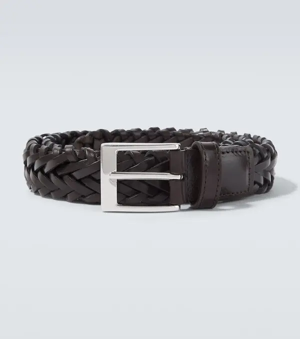 LARDINI Braided Leather Belt - Brown