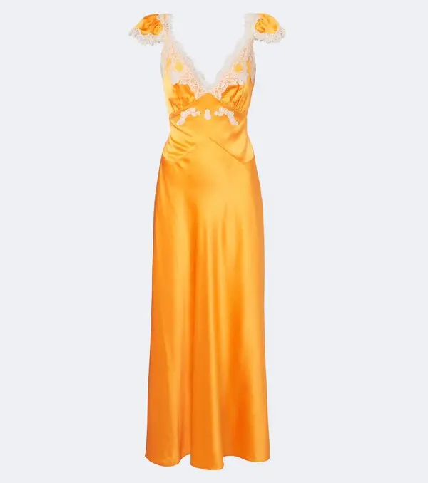 DÔEN Fiona Lace-trimmed Silk Satin Maxi Dress - Orange