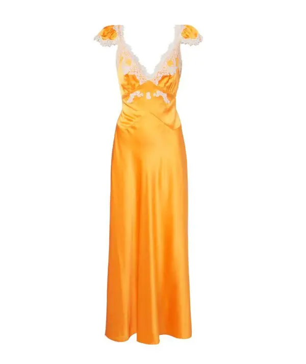 DÔEN Fiona Lace-trimmed Silk Satin Maxi Dress - Orange