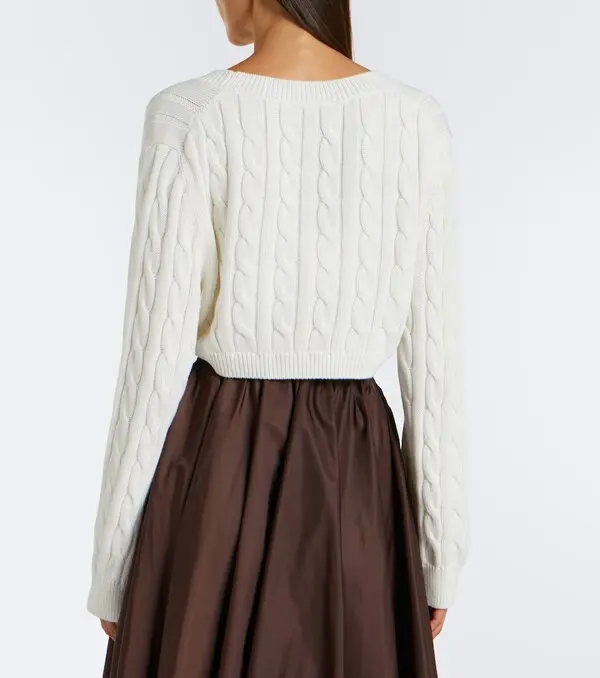 Prada Cable-knit Cropped V-neck Sweater
