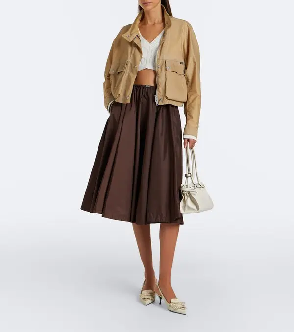 Prada Cable-knit Cropped V-neck Sweater
