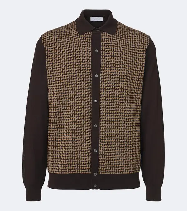 LARDINI Houndstooth Wool Cardigan - Brown