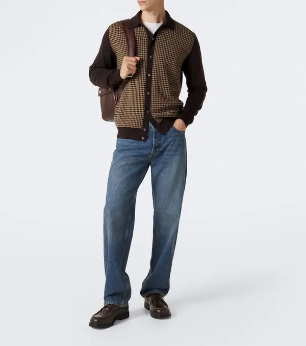 LARDINI Houndstooth Wool Cardigan