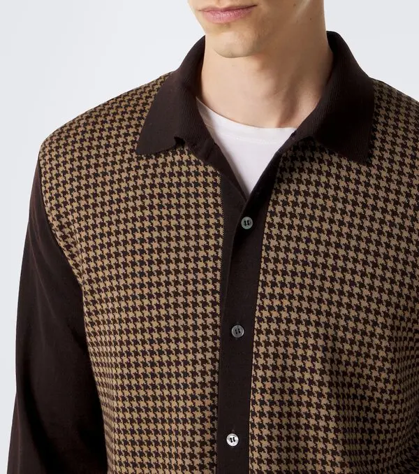 LARDINI Houndstooth Wool Cardigan