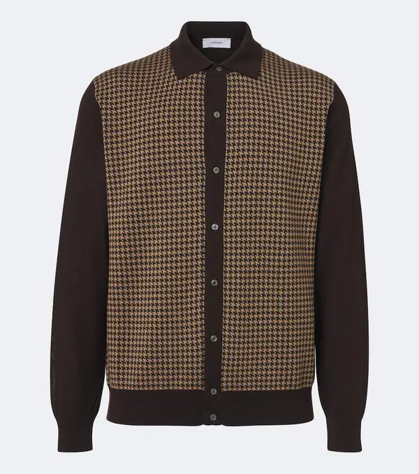 LARDINI Houndstooth Wool Cardigan