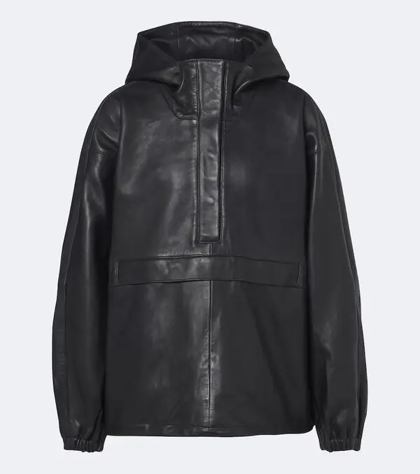 RÓHE Oversized Hooded Leather Jacket - Black