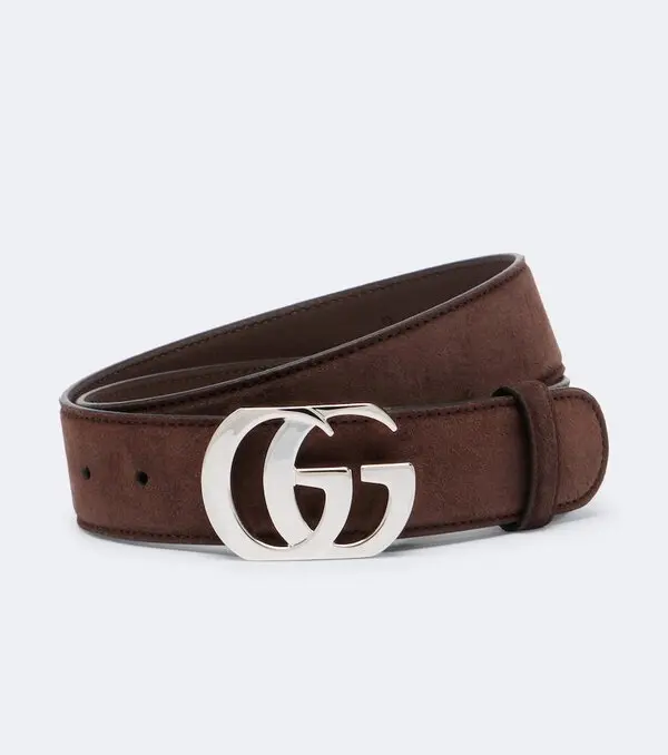 Gucci Gg Marmont Suede Belt - Brown