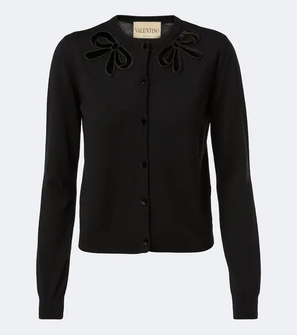 Valentino Garavani Embroidered Virgin Wool Cardigan - Black