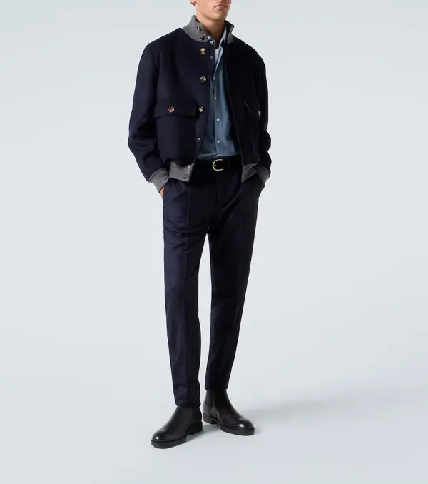 SLOWEAR Virgin Wool Flannel Slim Pants - Blue