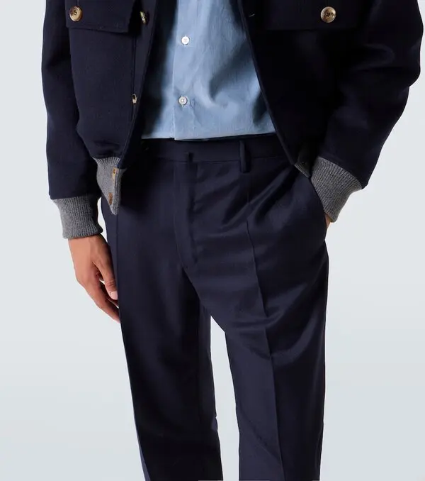 SLOWEAR Virgin Wool Flannel Slim Pants - Blue