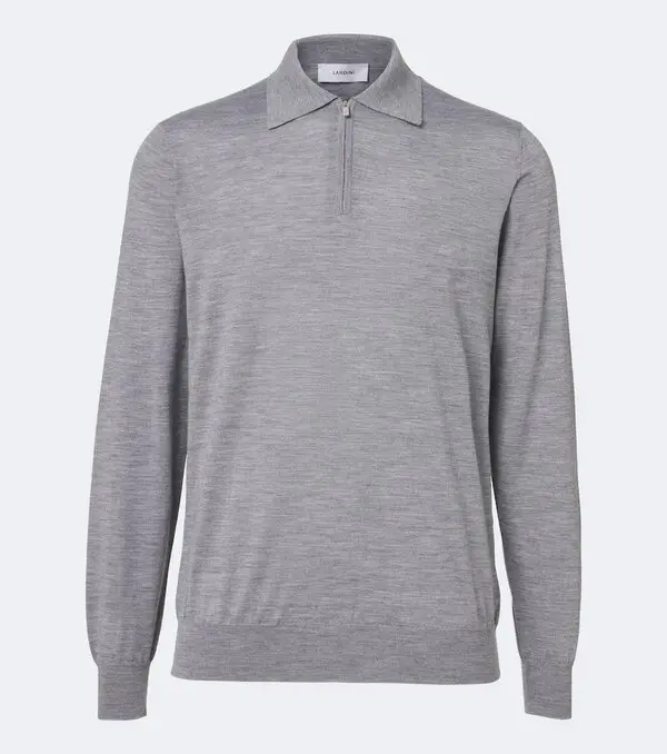 LARDINI Wool, Silk, And Cashmere Blend Zip-up Polo Sweater - Grey