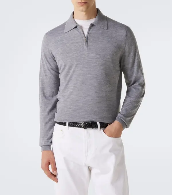 LARDINI Wool, Silk, And Cashmere Blend Zip-up Polo Sweater - Grey