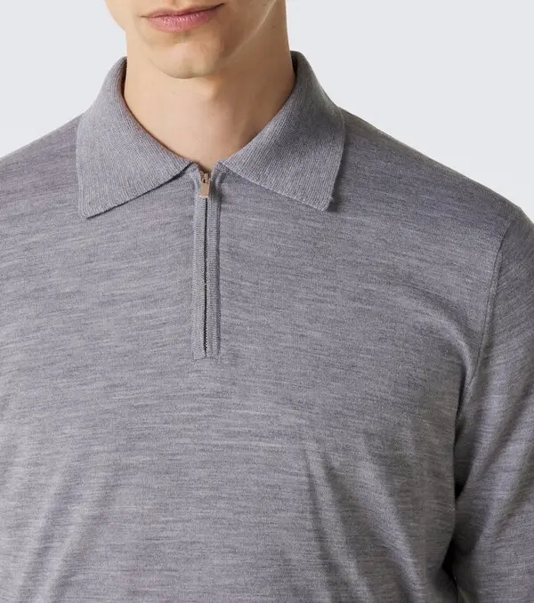 LARDINI Wool, Silk, And Cashmere Blend Zip-up Polo Sweater - Grey