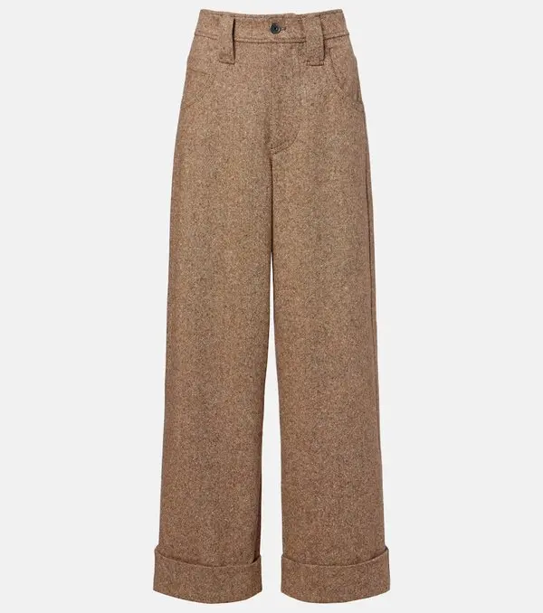 Brunello Cucinelli Monili Wool-blend Flannel Wide-leg Pants - Beige