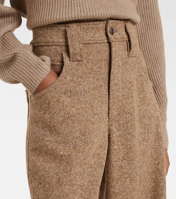 Brunello Cucinelli Monili Wool-blend Flannel Wide-leg Pants