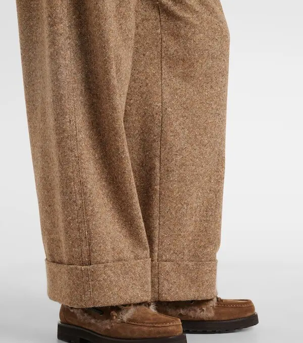 Brunello Cucinelli Monili Wool-blend Flannel Wide-leg Pants