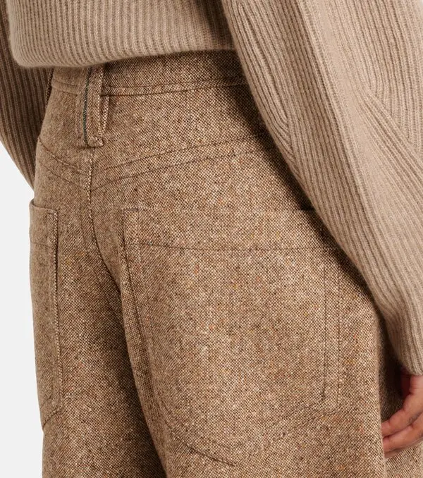 Brunello Cucinelli Monili Wool-blend Flannel Wide-leg Pants