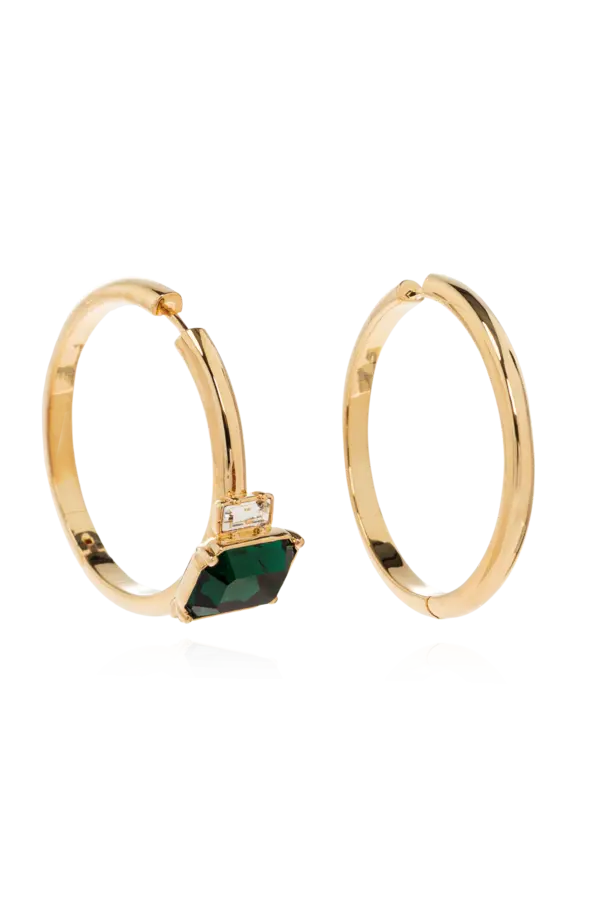 Moschino Mismatched Hoop Earrings With Emerald And Crystal Embellishments - Gold