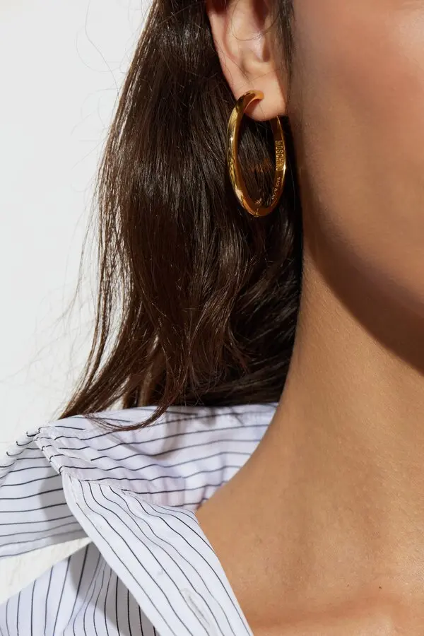 Moschino Mismatched Hoop Earrings With Emerald And Crystal Embellishments