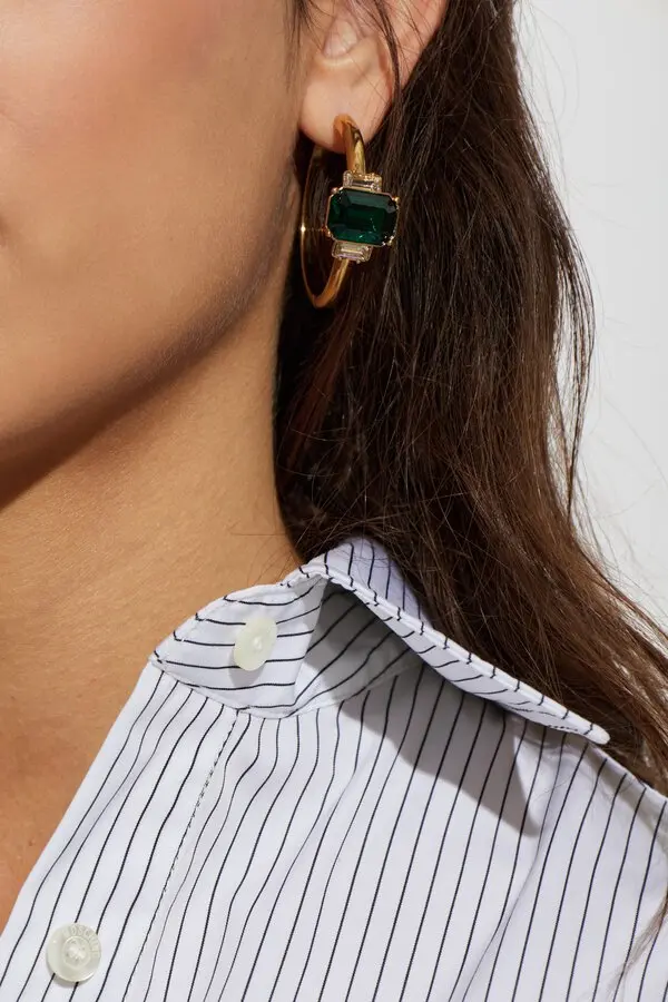 Moschino Mismatched Hoop Earrings With Emerald And Crystal Embellishments