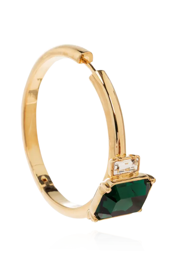 Moschino Mismatched Hoop Earrings With Emerald And Crystal Embellishments