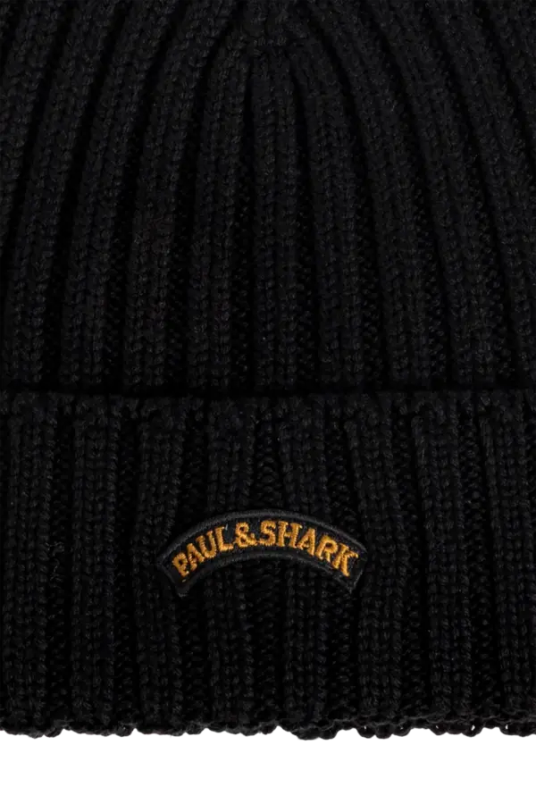 Paul & Shark Wool Beanie With Gold Tone Logo Patch
