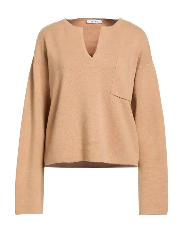 Max Mara Wool & Cashmere V-neck Sweater With Pocket - Beige