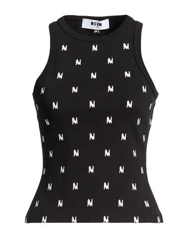 MSGM Ribbed Knit Tank Top With All-over Logo Print
